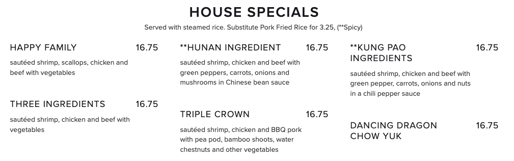 DINNER MENU – Dancing Dragon Restaurant