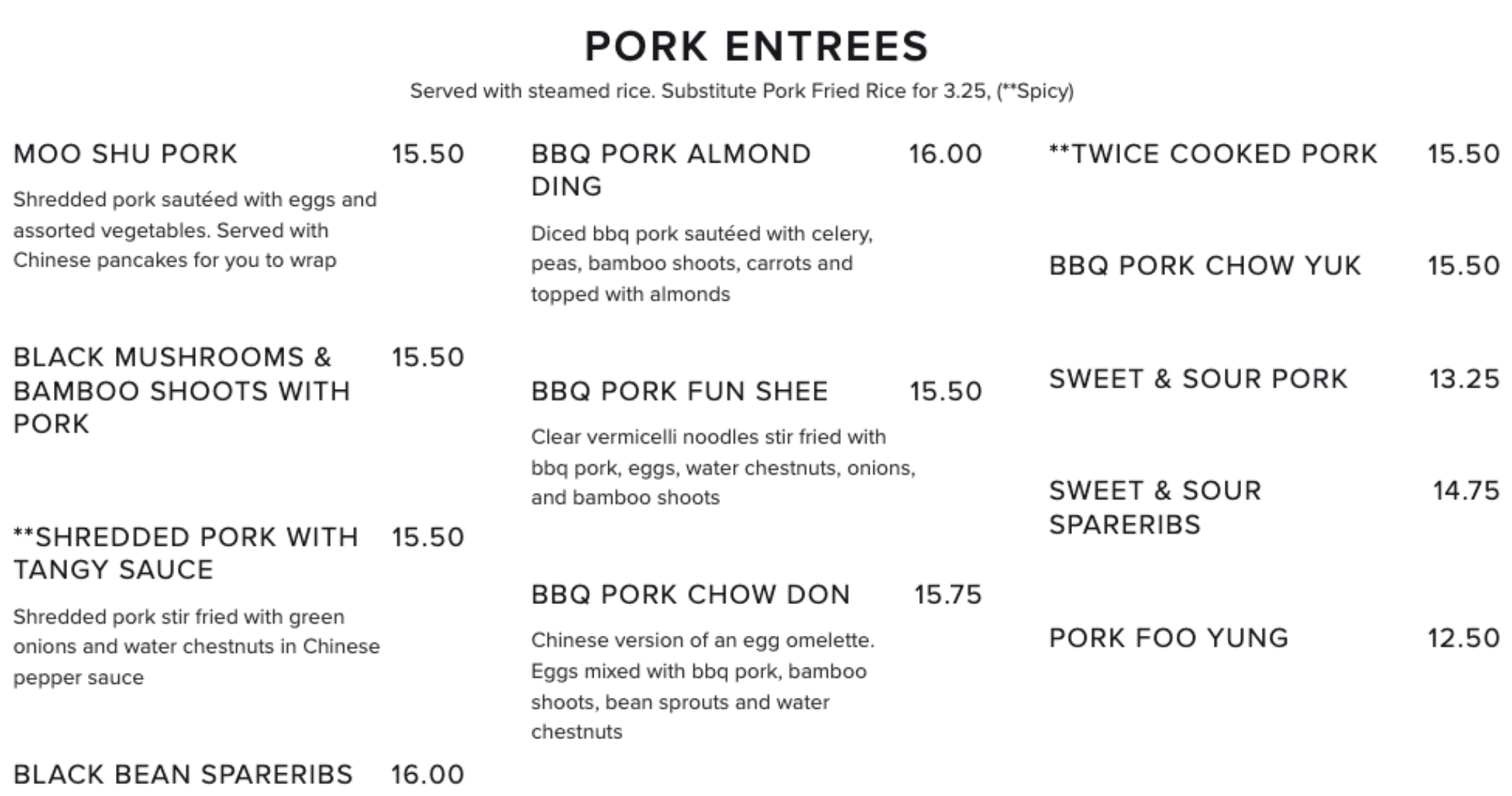 DINNER MENU – Dancing Dragon Restaurant