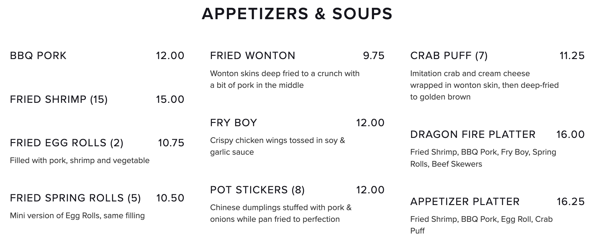 DINNER MENU – Dancing Dragon Restaurant